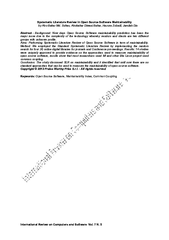 (PDF) Systematic Literature Review in Open Source Software Maintainability