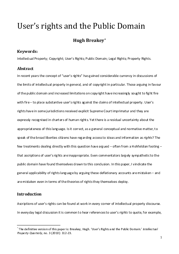 (PDF) "User's Rights and the Public Domain"