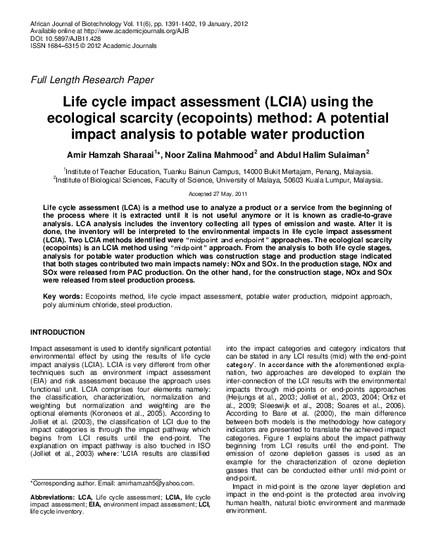 (PDF) Life cycle impact assessment (LCIA) using the ecological scarcity ...