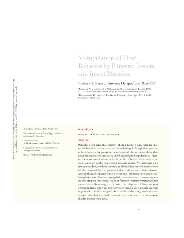 (PDF) Manipulation of host behavior by parasitic insects and insect ...