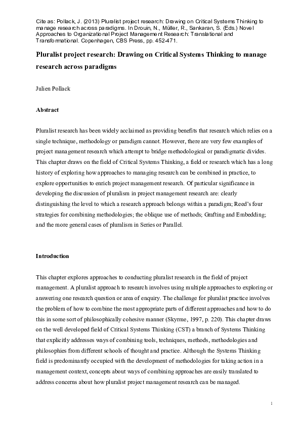 Pluralist project research: Drawing on Critical Systems Thinking to ...