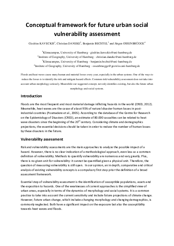 (PDF) Conceptual framework for future urban social vulnerability assessment