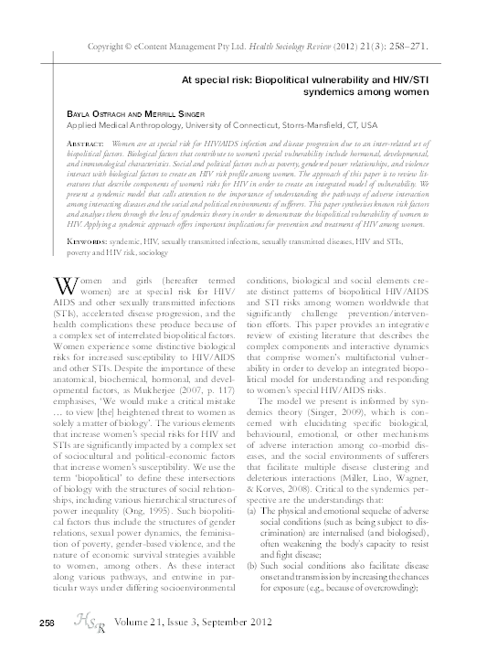 (PDF) At Special Risk: Biopolitical Vulnerability and HIV/STI syndemics ...