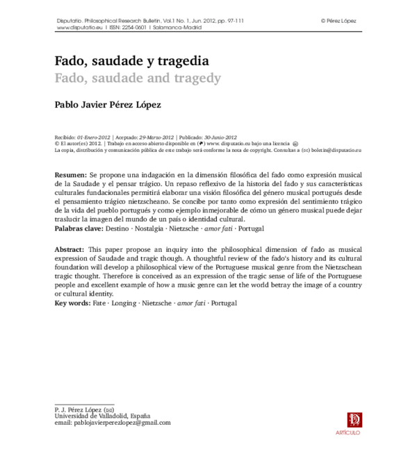 (PDF) Fado, Saudade y Tragedia