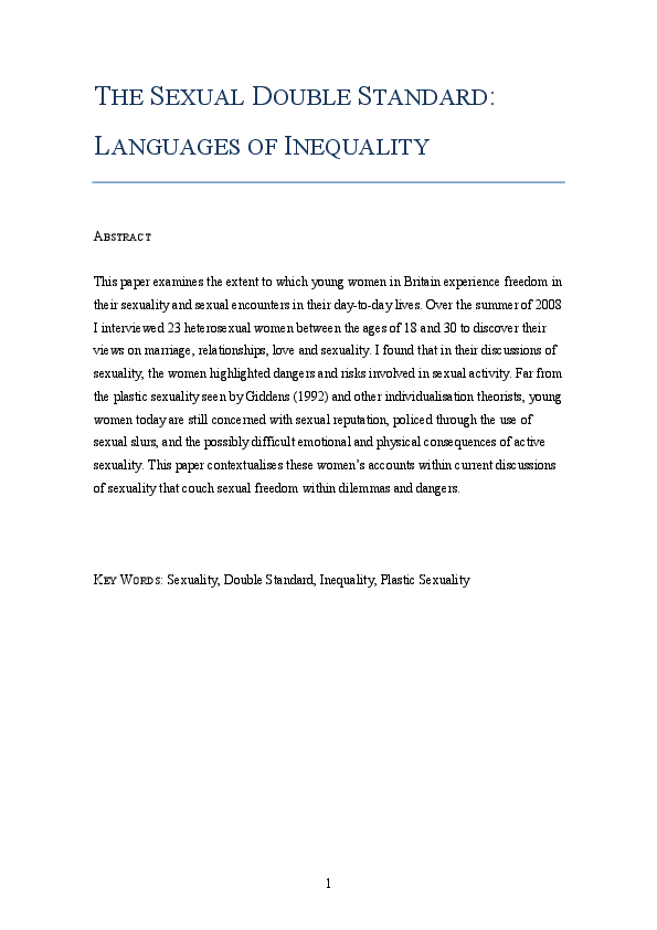 (PDF) The Sexual Double Standard: Languages of inequality