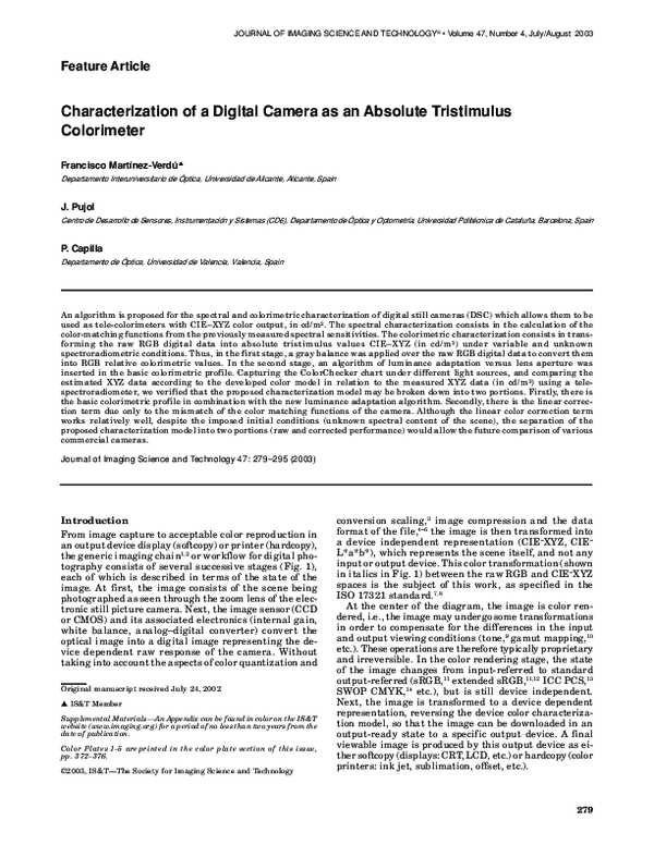 (PDF) Characterization of a digital camera as an absolute tristimulus ...