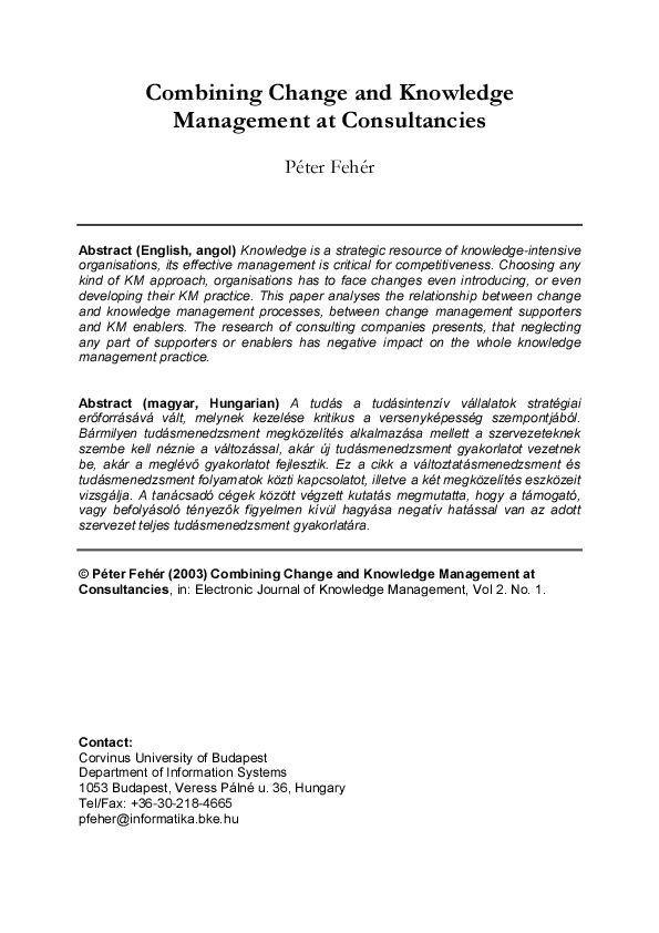 (PDF) Combining Knowledge and Change Management at Consultancies