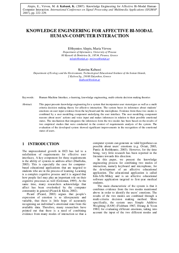 (PDF) Knowledge Engineering for Affective BiModal Human-Computer Interaction