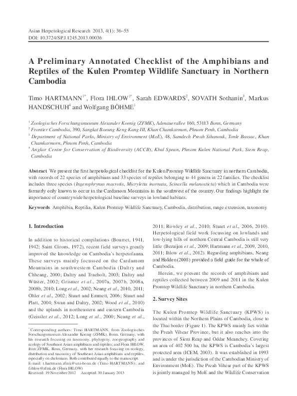 A Preliminary Annotated Checklist of the Amphibians and Reptiles of the ...