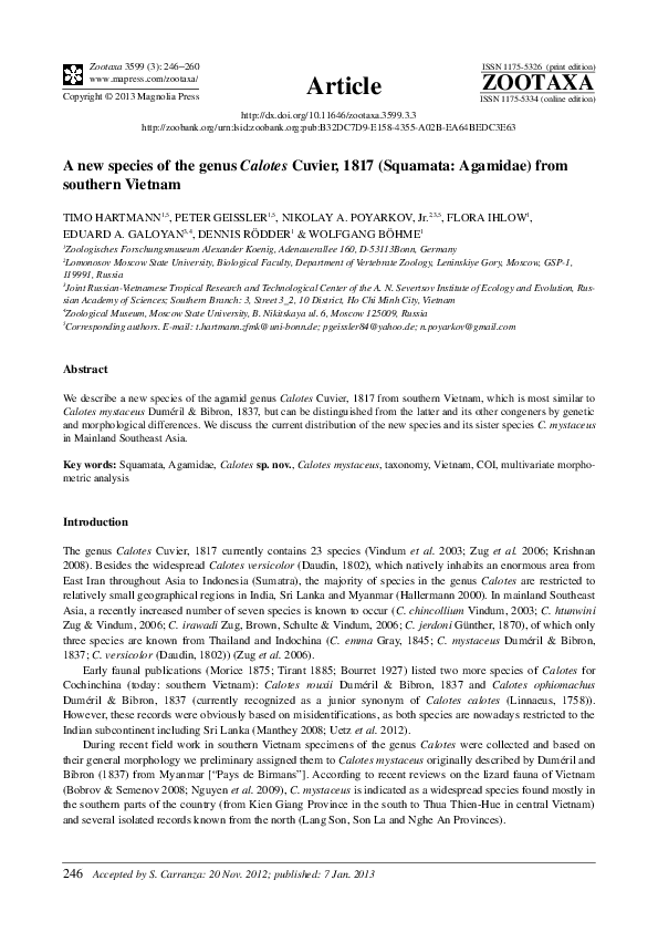 A new species of the genus Calotes Cuvier, 1817 (Squamata: Agamidae ...