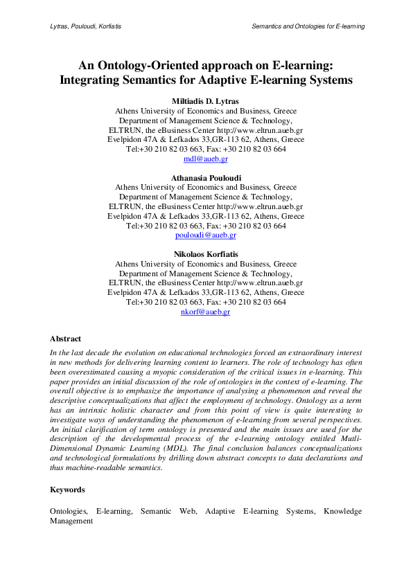 (PDF) An ontological oriented approach on e-learning. Integrating semantics for adaptive e ...