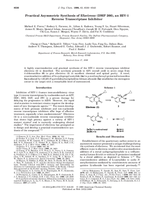 Practical Asymmetric Synthesis of Efavirenz (DMP 266), an HIV1 Reverse ...