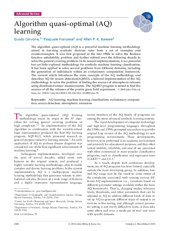 Pdf Algorithm Quasi Optimal Aq Learning Wires Computational Statistics