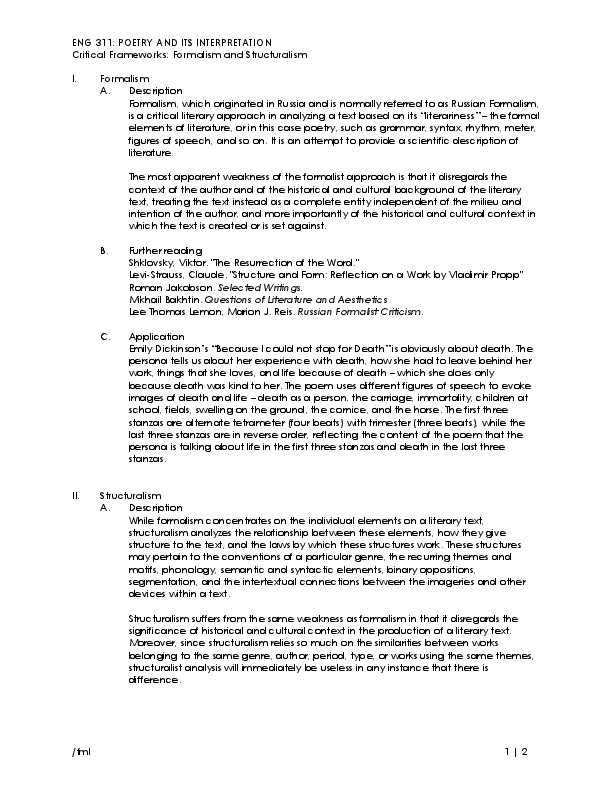 (PDF) E311 Critical Framework: Formalism, Structuralism