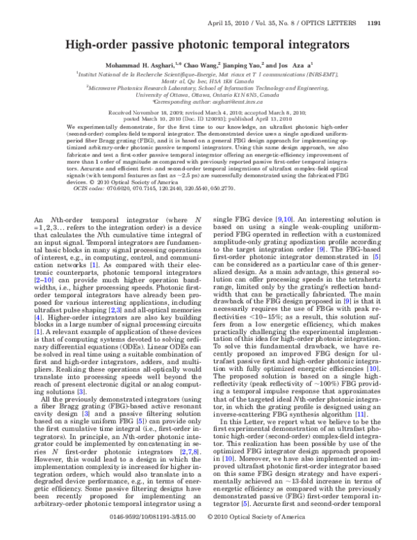 (PDF) High Order Passive Photonic Temporal Integrators