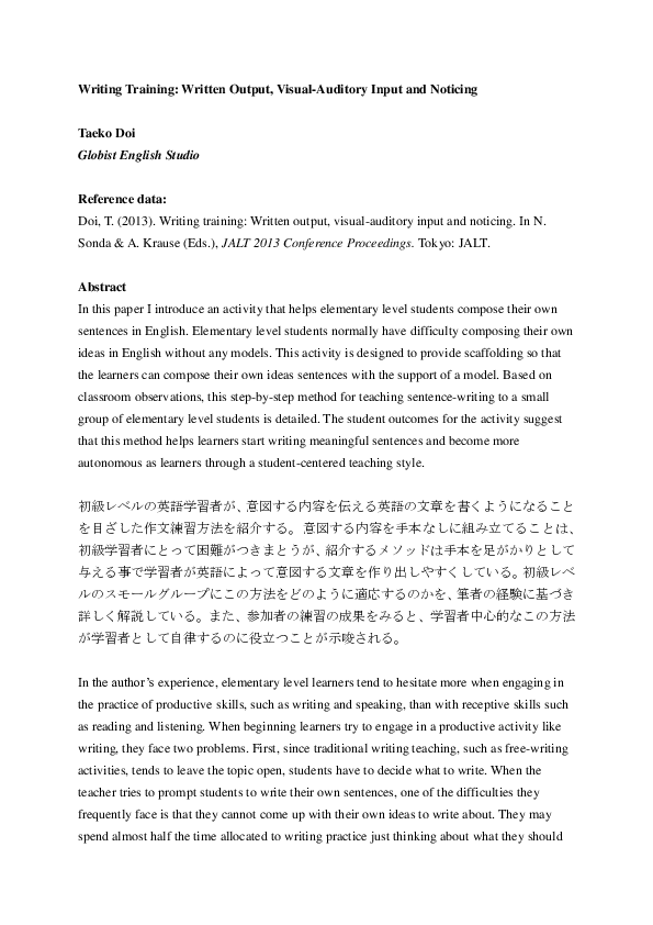 (DOC) Writing Training: Written Output, Visual-Auditory Input and Noticing