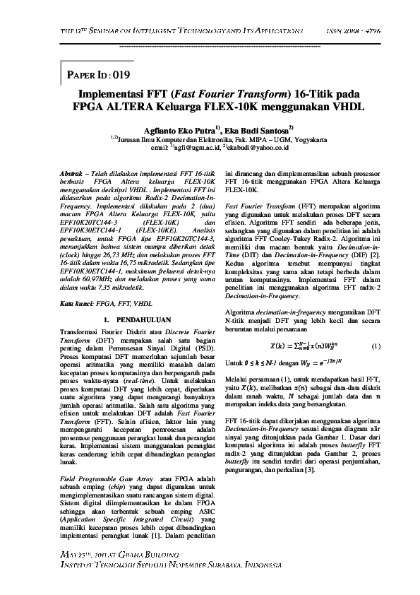 Pdf Implementasi Fft Fast Fourier Transform 16 Titik Pada Fpga Altera Keluarga Flex 10k