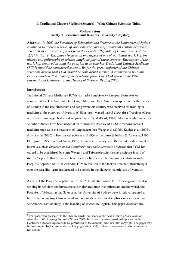 (PDF) Is Traditional Chinese Medicine Science? What Chinese Scientists ...