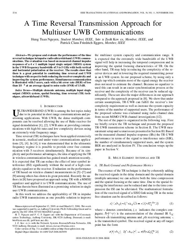 Pdf Time Reversal In Multiuser Uwb Communications 