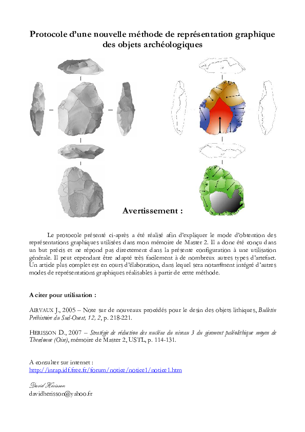 Protocol of a new method of drawing for lithic artefacts. Protocole d ...