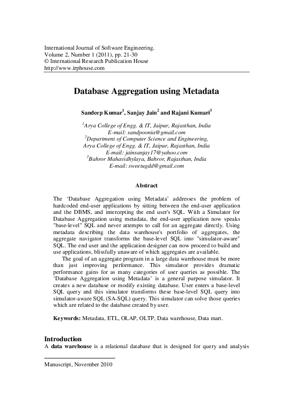 (PDF) Database Aggregation using Metadata