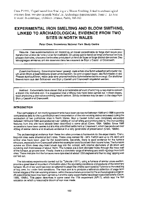 (PDF) Experimental Iron smelting and bloom smithing, linked to ...