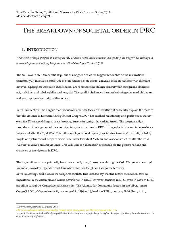 (PDF) The breakdown of societal order in the DRC