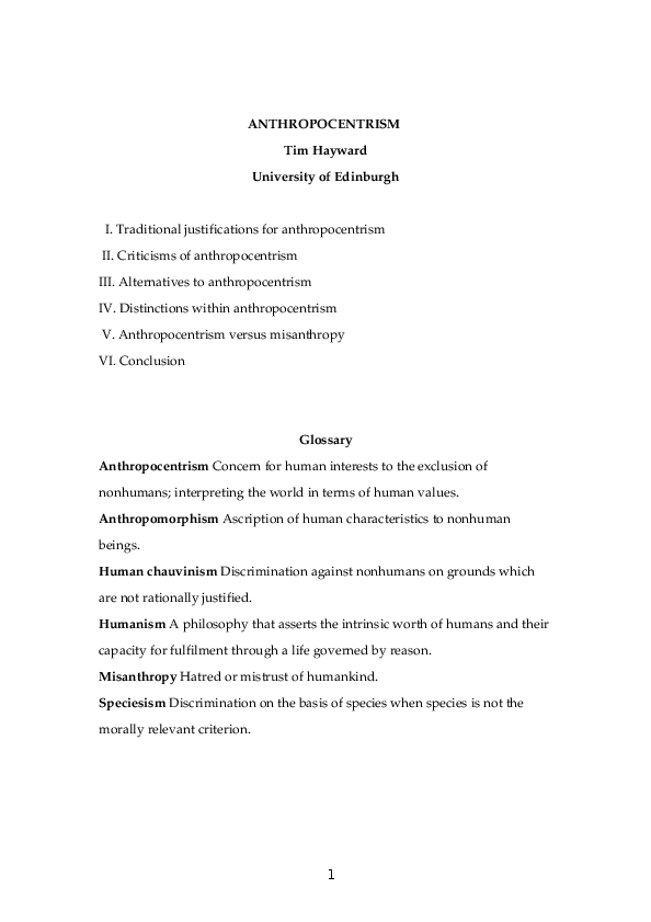 (DOC) Anthropocentrism