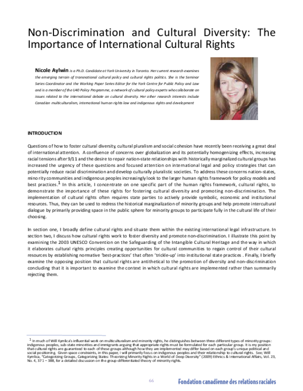 (PDF) Non-Discrimination and Cultural Diversity: The Importance of ...