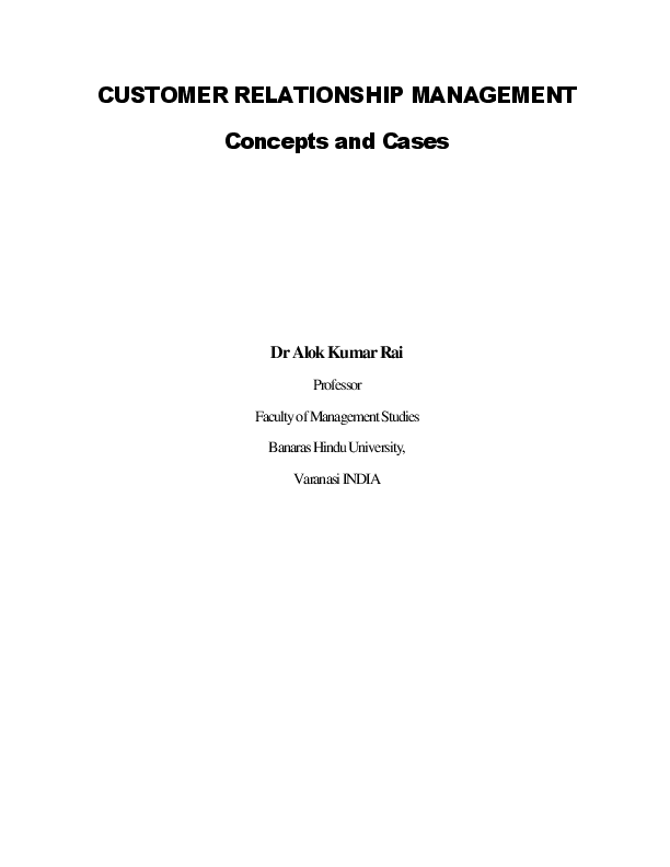 (DOC) Customer Relationship Management: Concepts and Cases