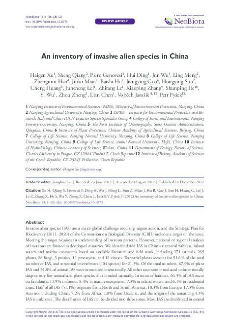 (PDF) Xu et al. 2012 Neobiota. An inventory of invasive alien species ...