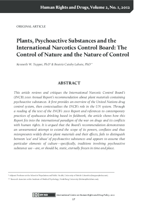 Plants, Psychoactive Substances and the International Narcotics Control ...