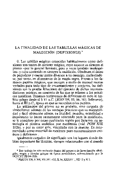 (PDF) La finalidad de las tablillas mágicas de maldición (defixiones)