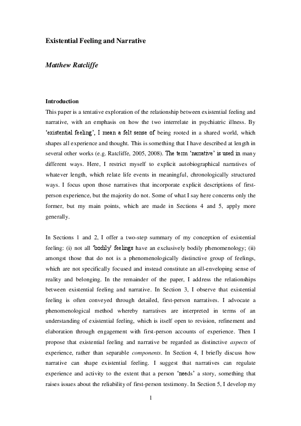 (PDF) Existential Feeling and Narrative