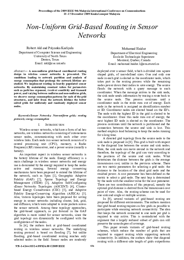 Pdf Non Uniform Grid Based Routing In Sensor Networks