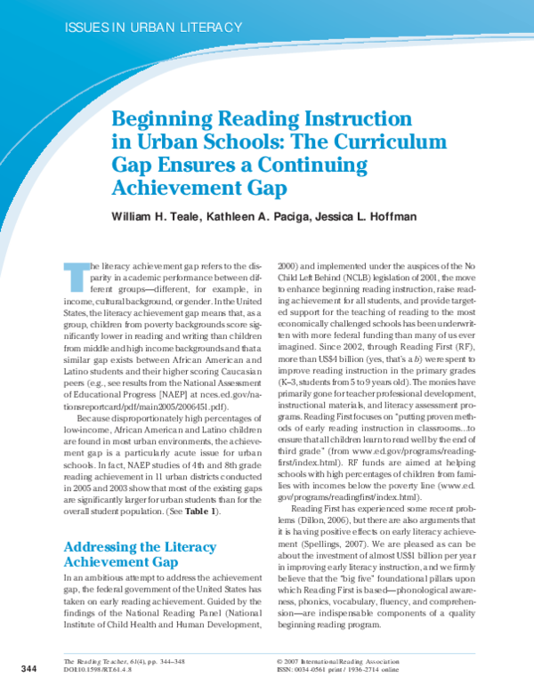 Pdf Beginning Reading Instruction In Urban Schools The Curriculum 3340