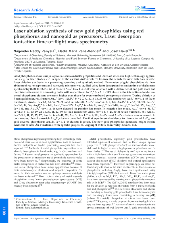 (PDF) Laser ablation synthesis of new gold phosphides using red phosphorus and nanogold as ...