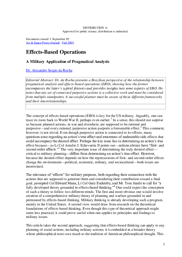 (PDF) Effects-Based Operations A Military Application of Pragmatical ...