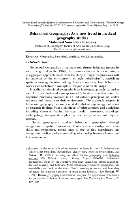 (PDF) Behavioral geography as a new trend in medical georaphy studies