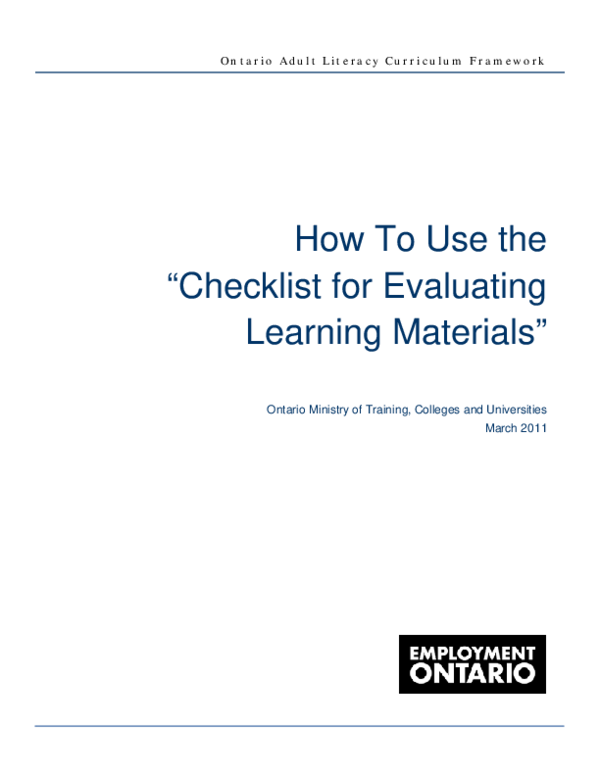 (PDF) OALCF How to Evaluate Learning Materials Mar 11