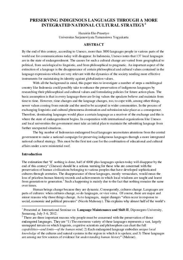 (PDF) PRESERVING INDIGENOUS LANGUAGES THROUGH A MORE INTEGRATED ...