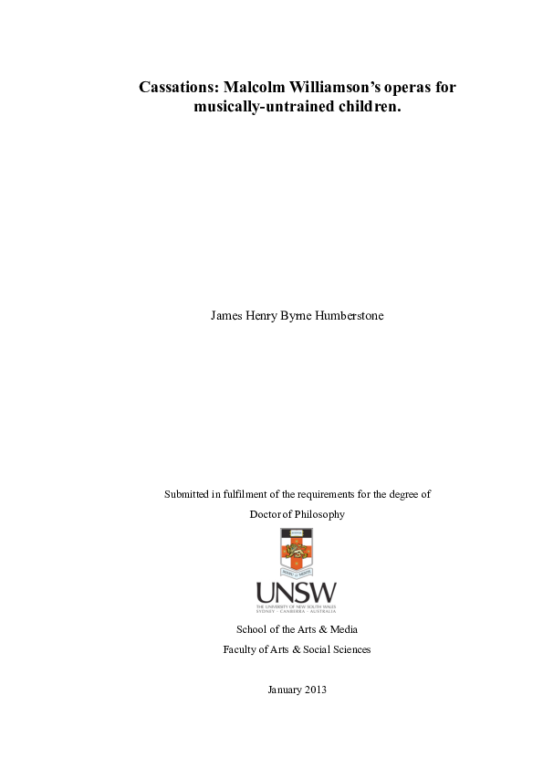 (PDF) Cassations: Malcolm Williamson’s operas for musically-untrained ...