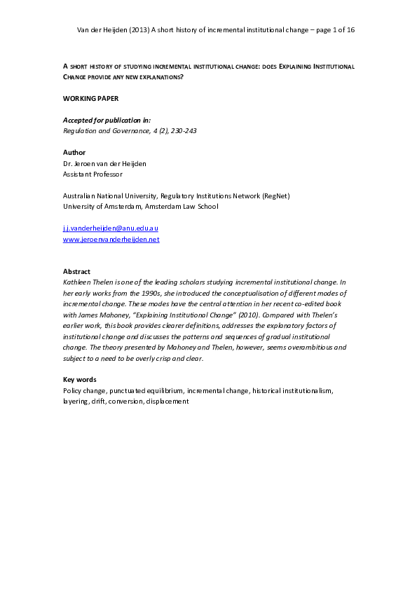 (PDF) A short history of studying incremental institutional change: Does Explaining ...