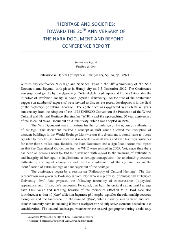 (PDF) ‘Heritage and Societies: Toward the 20th Anniversary of the Nara ...