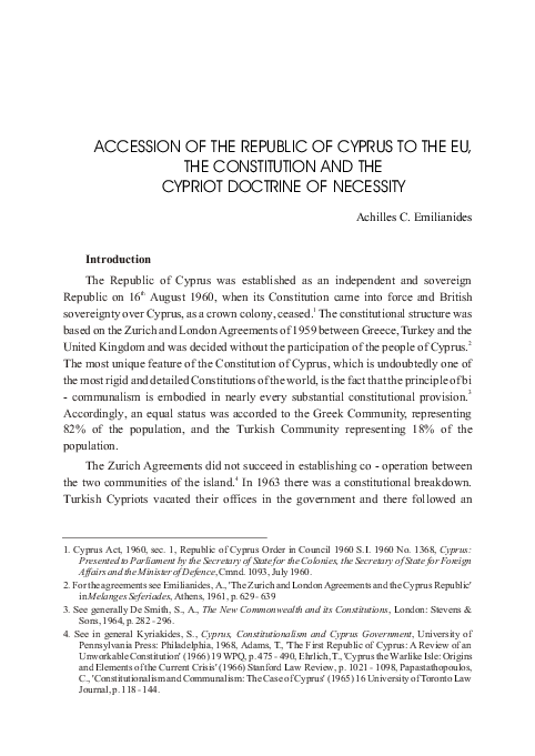 (PDF) Accession of the Republic of Cyprus to the EU, the Constitution ...