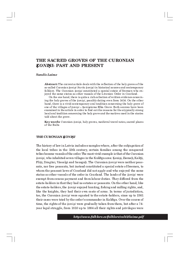 (PDF) The Holy Groves of the Couronian Ķoniņi