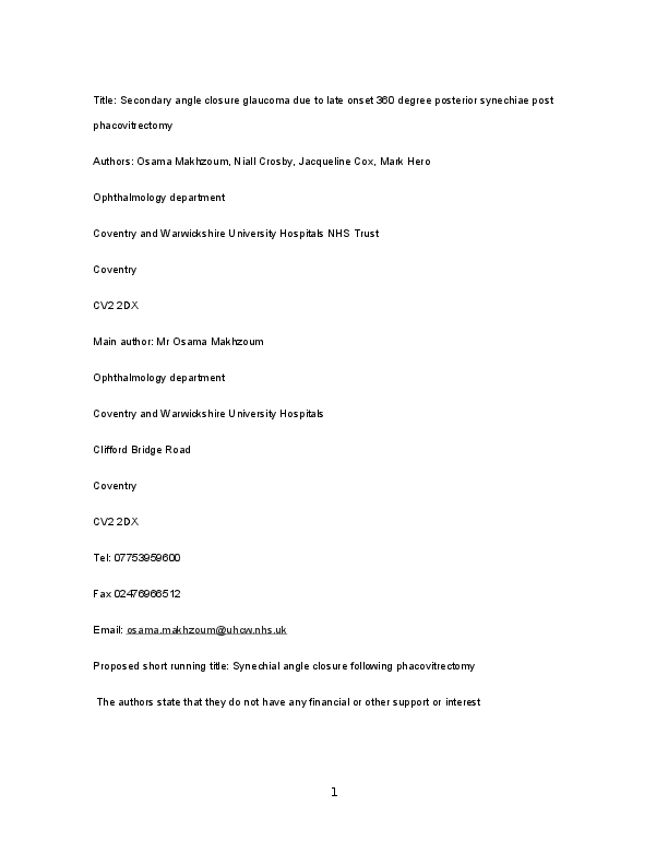 (DOC) 360 degree Posterior Synechia after phacovitrectomy Latest Draft