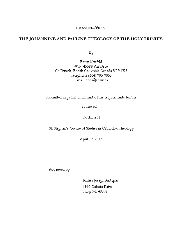 (PDF) THE JOHANNINE AND PAULINE THEOLOGY OF THE HOLY TRINITY