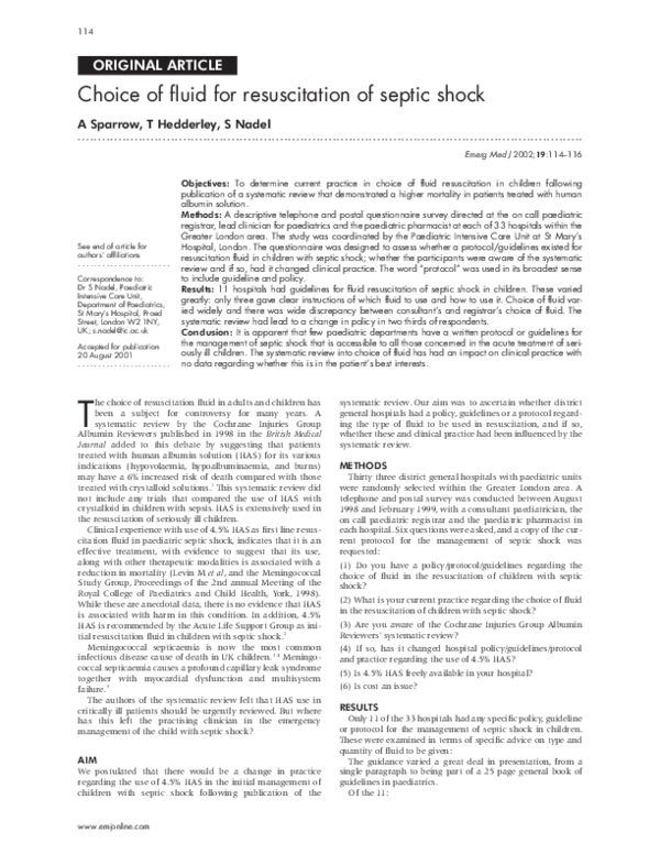 (PDF) Choice of Fluid for Resuscitation of Septic Shock.