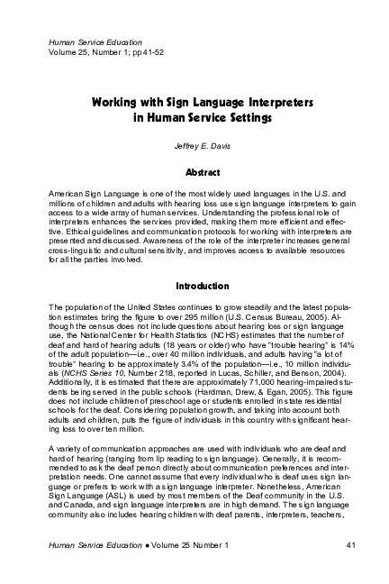 (PDF) Working with Sign Language Interpreters In Human Service Settings